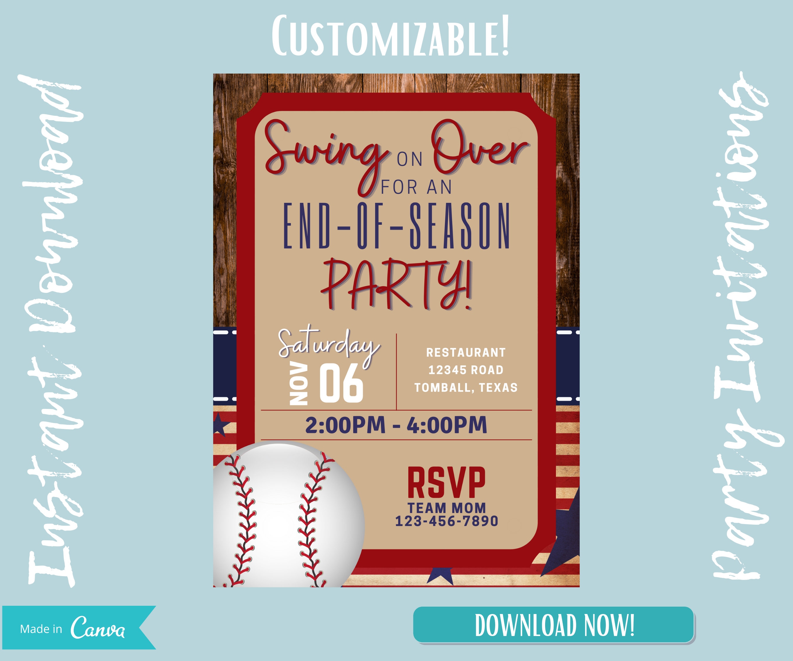 End-of-season Party Invitation Baseball Party Invite T-ball Editable ...