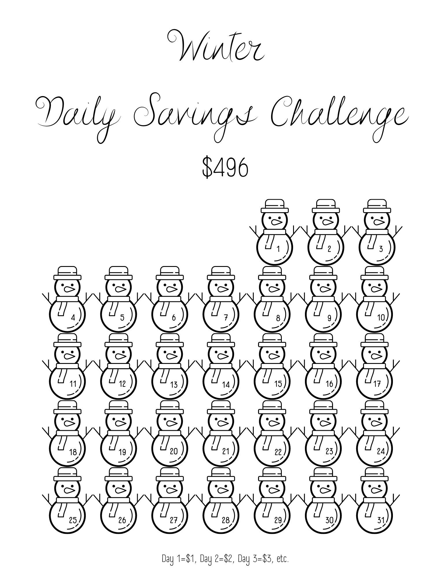 Snowman Daily Savings Challenge - Etsy