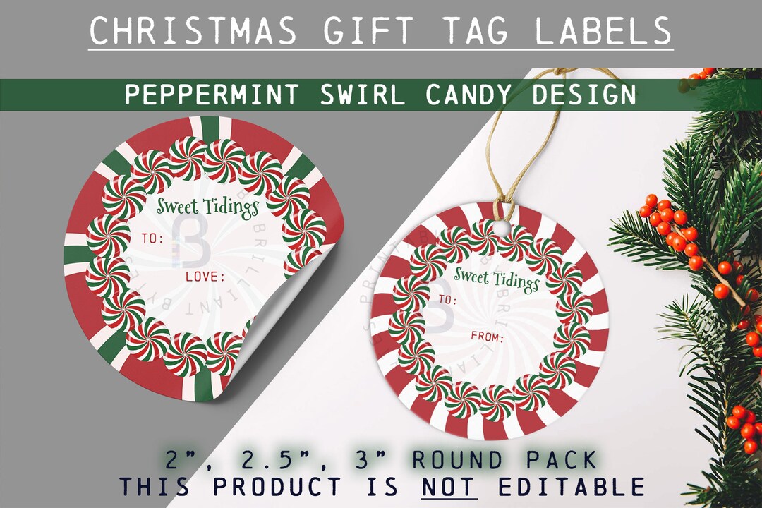 Christmas Gift Name Tag Party Favor Labels in peppermint Swirl Candy ...