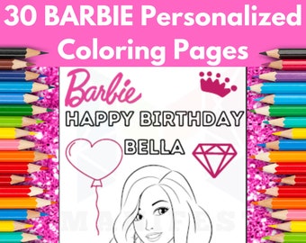 Barbie Birthday Coloring - Etsy
