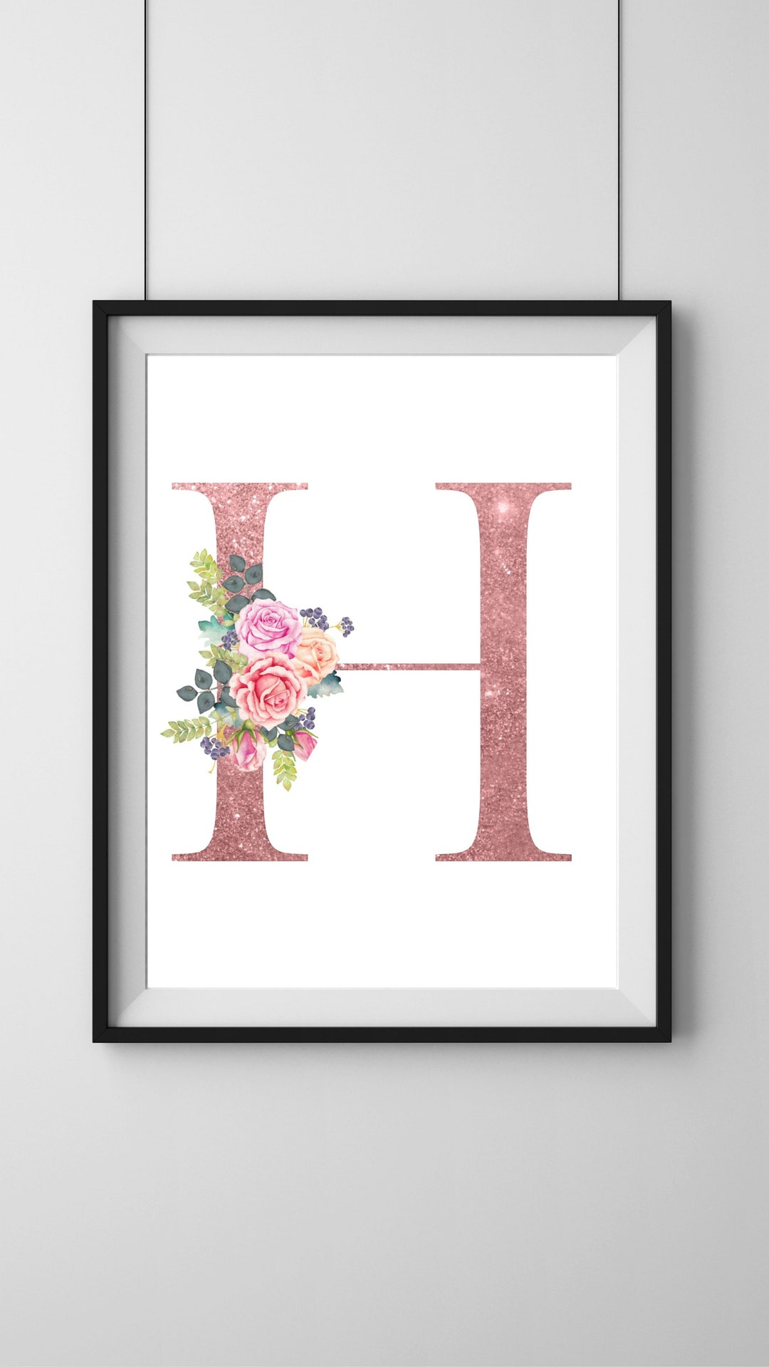 Sparkly Pink Floral Letters, Printable for Home Decor, Baby Shower ...