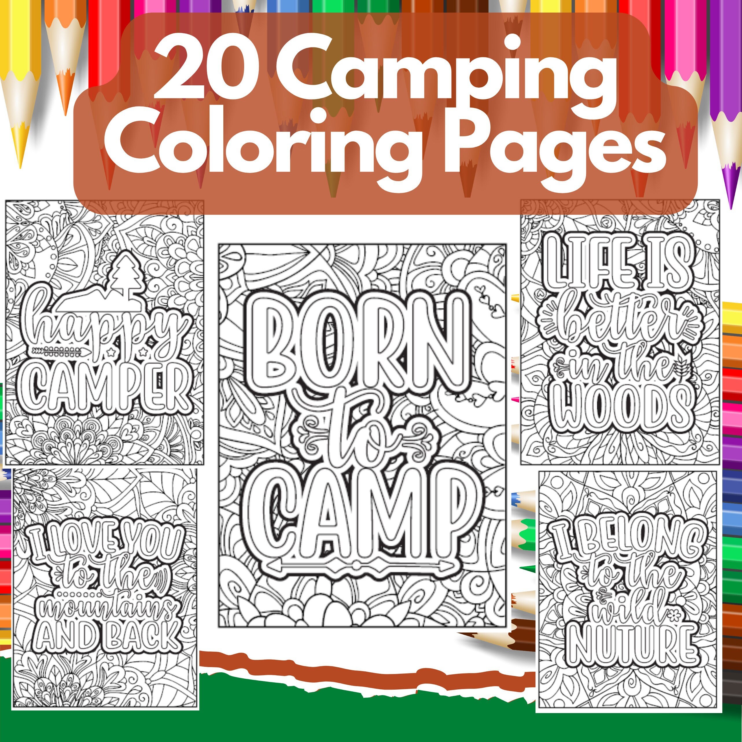 20 Camping Themed Coloring Pages | PDF Instant Download - Etsy