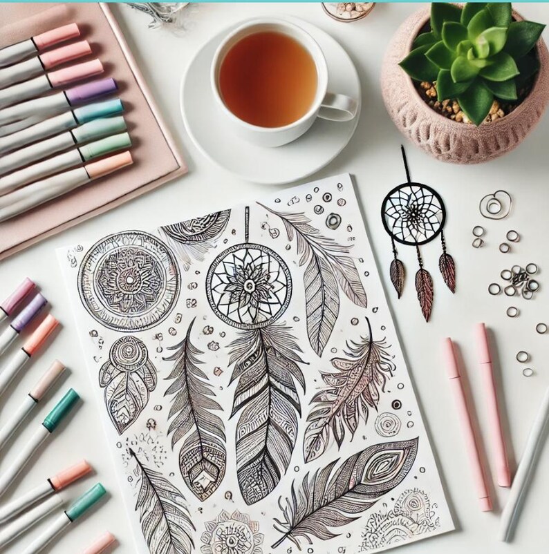 Boho Coloring Book Printable | 20 Aesthetic Coloring Pages for Adults ...