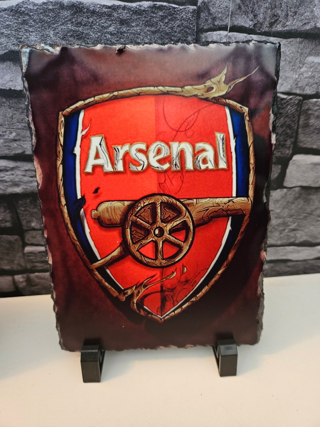 Arsenal Gunners Badge Rock Photo Slate 19cmx14cm With Display Stand ...