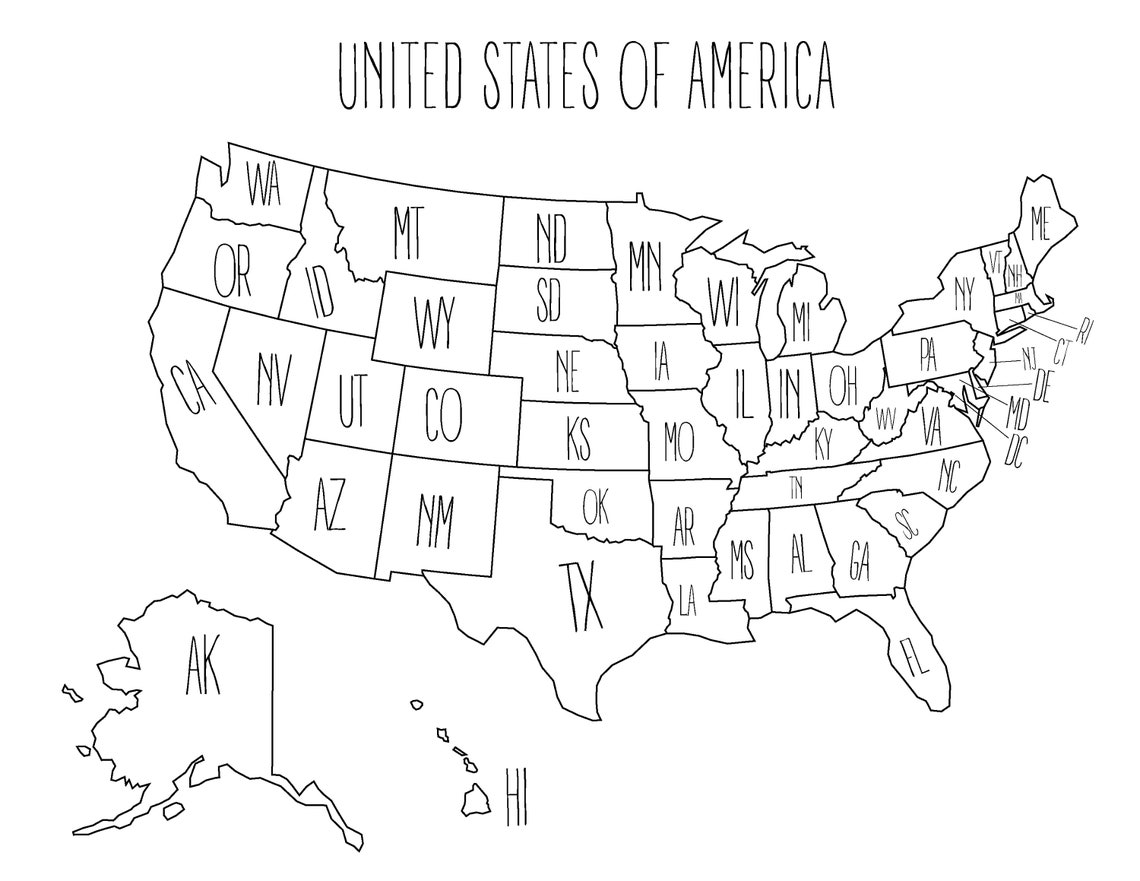 USA Map Printable Places I've Been Map Coloring Page - Etsy