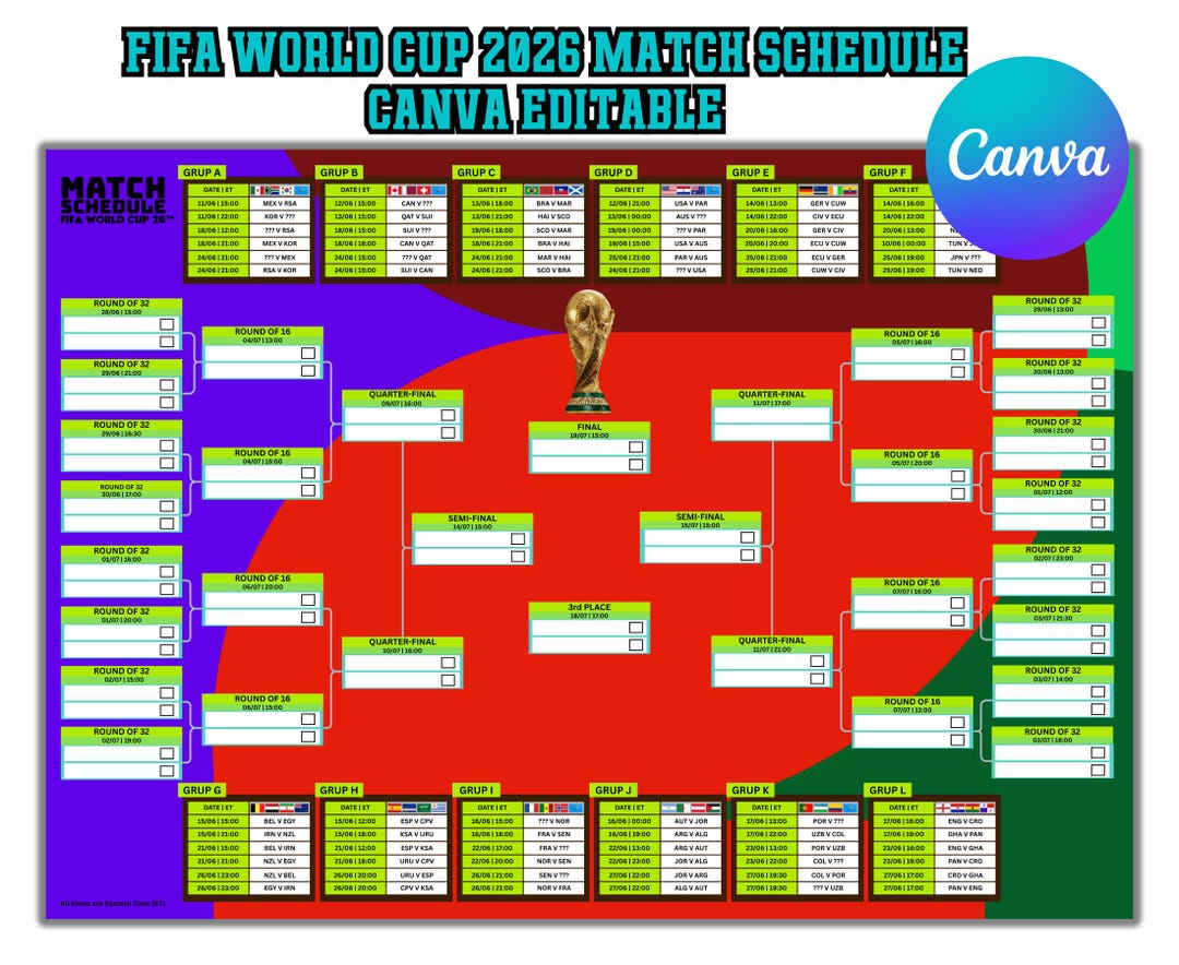FIFA World Cup 2026 Wall Chart Digital Download,full Schedule,flow ...