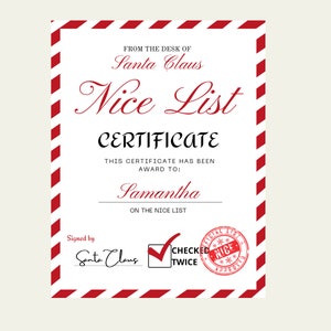 Letter From Santa Claus,nice LIST CERTIFICATE Editable - Etsy