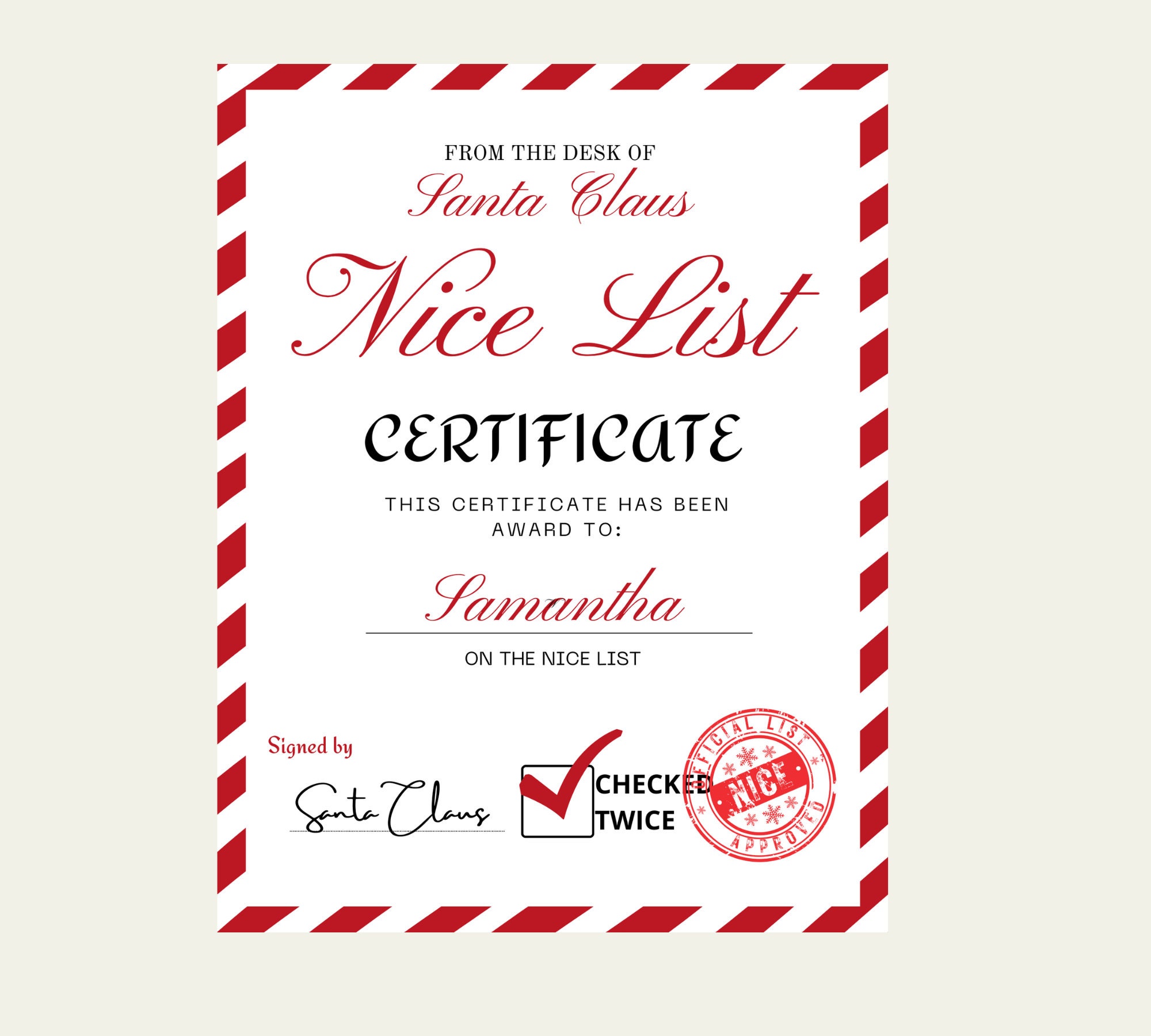 Letter From Santa Claus,nice LIST CERTIFICATE Editable - Etsy