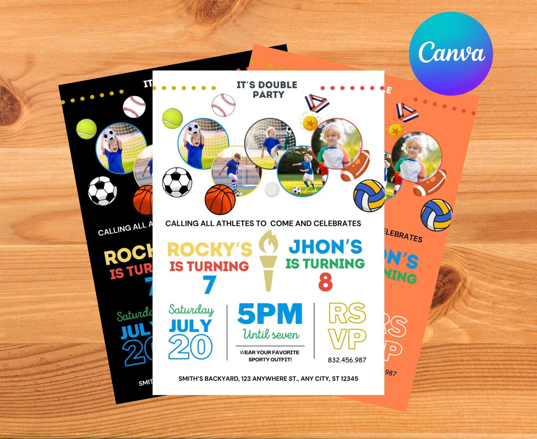 Photo Olympics Double Party Invitation,birthday Invitation, Editable ...