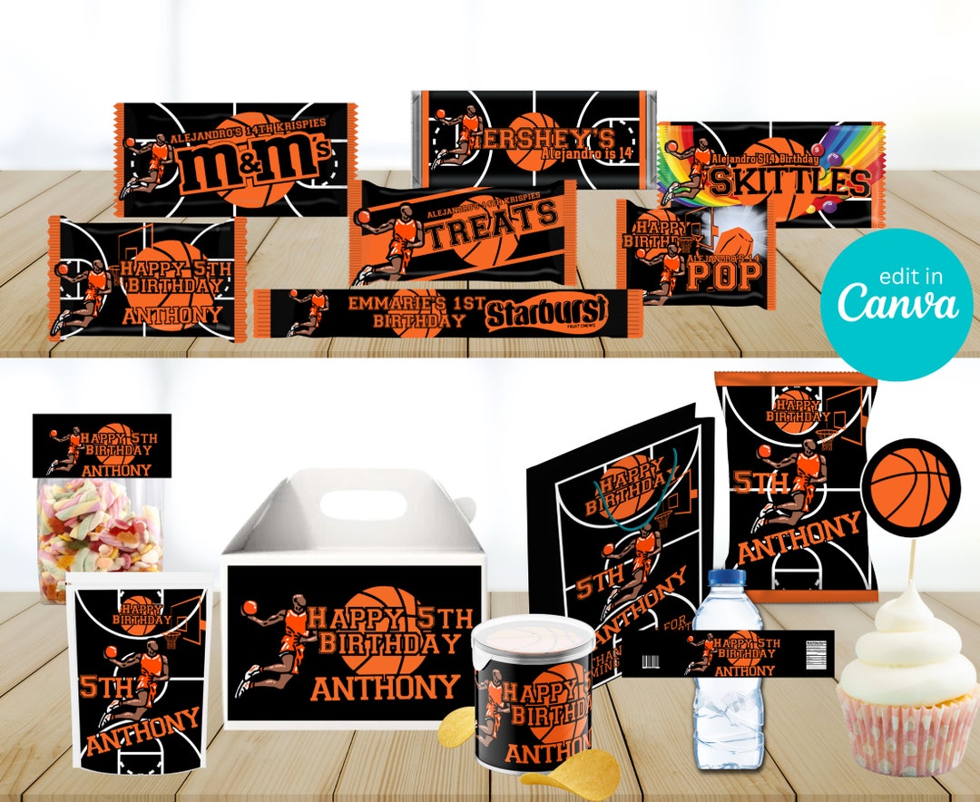 Basketball Party Pack Printables, Favor Bag, Chip Bag, Water Bottle ...