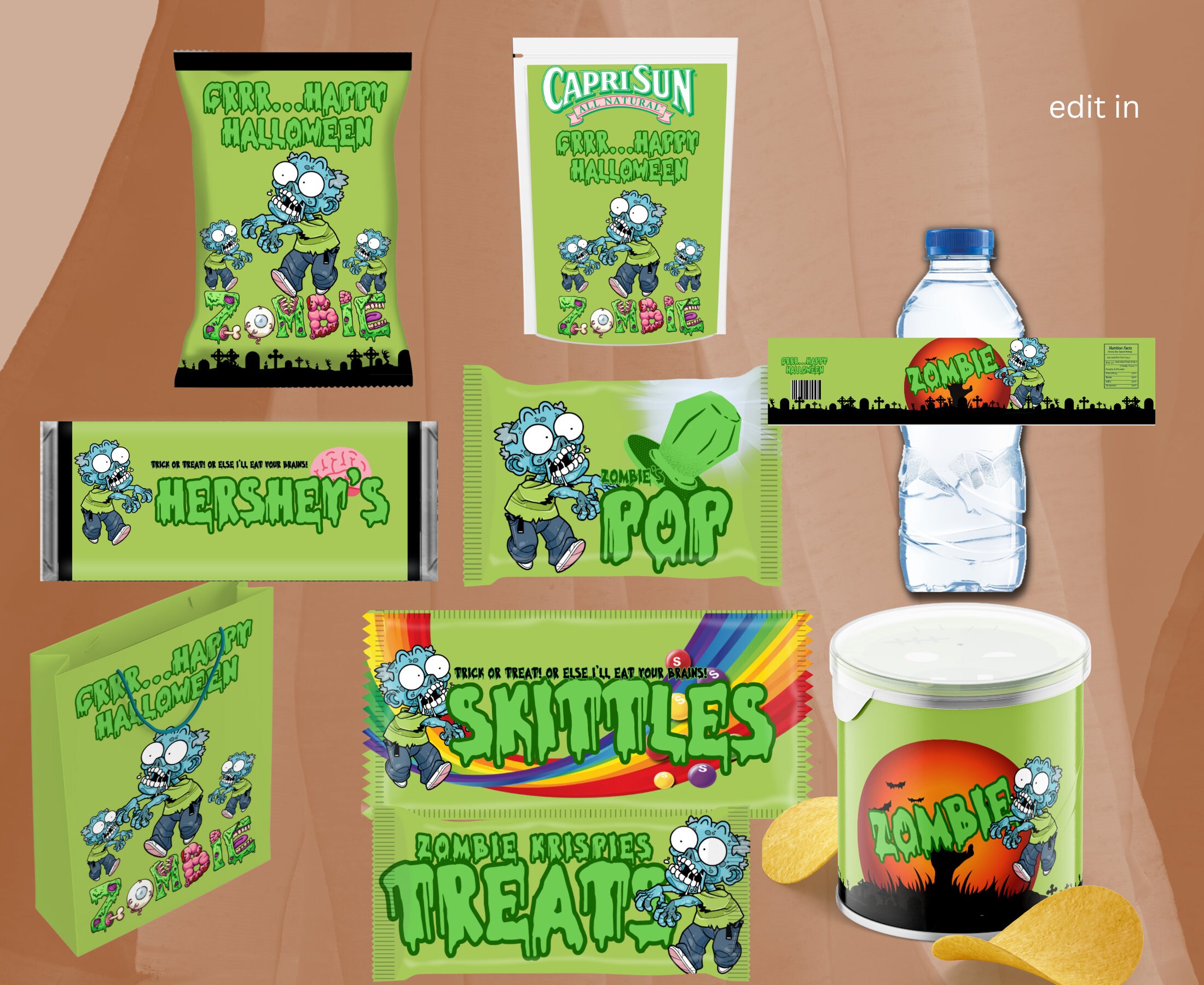 9 Zombie Party Bundle Gift Bags Chip Bags Capri Sun Rice - Etsy
