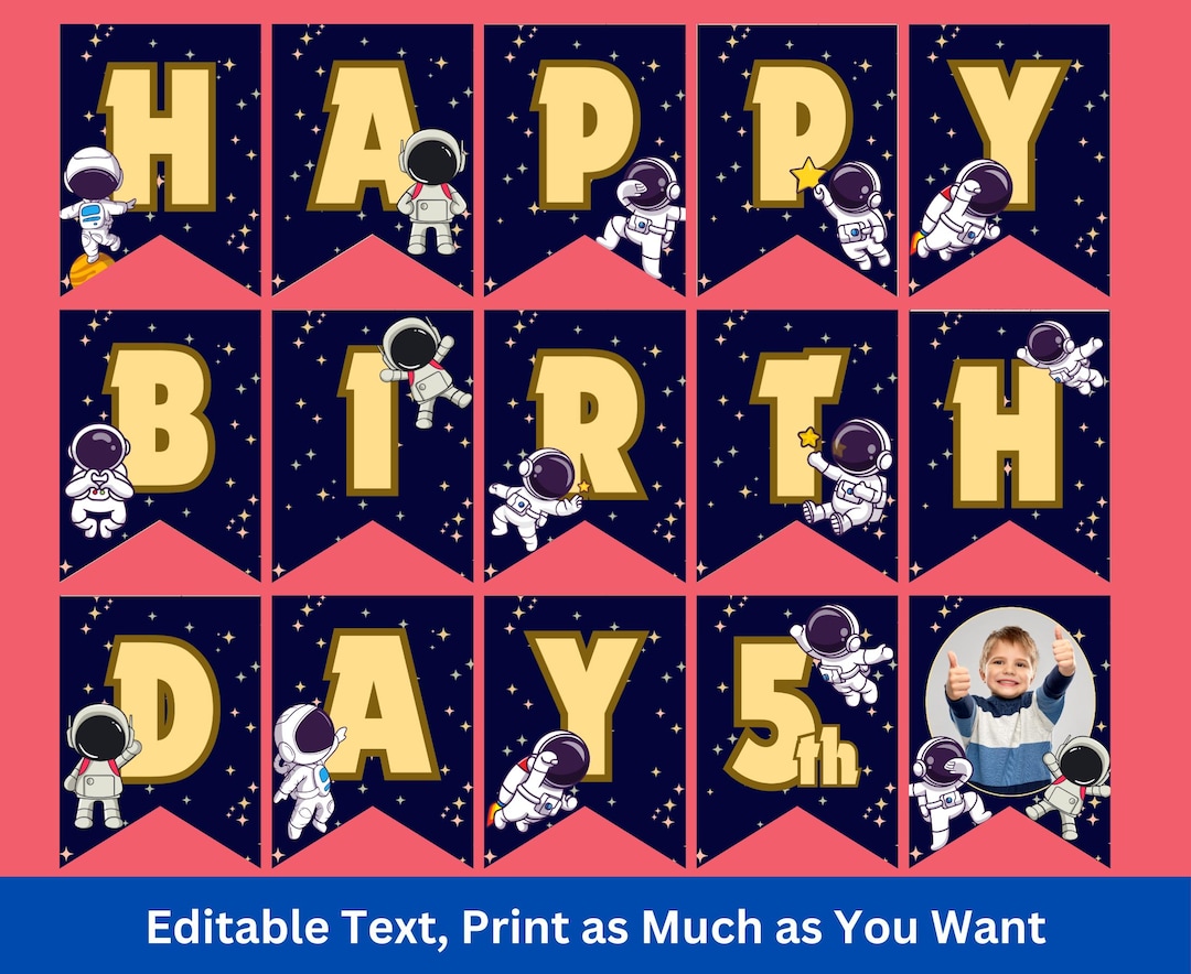 Outer Space Birthday Banner Flags | Canva Astronaut Cute Party Decor ...