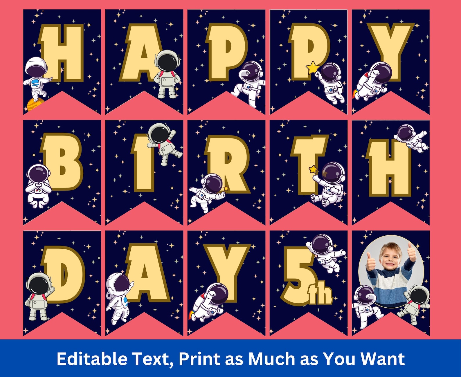 Astronaut Birthday Banner Flags: Outer Space Party Decor (canva ...