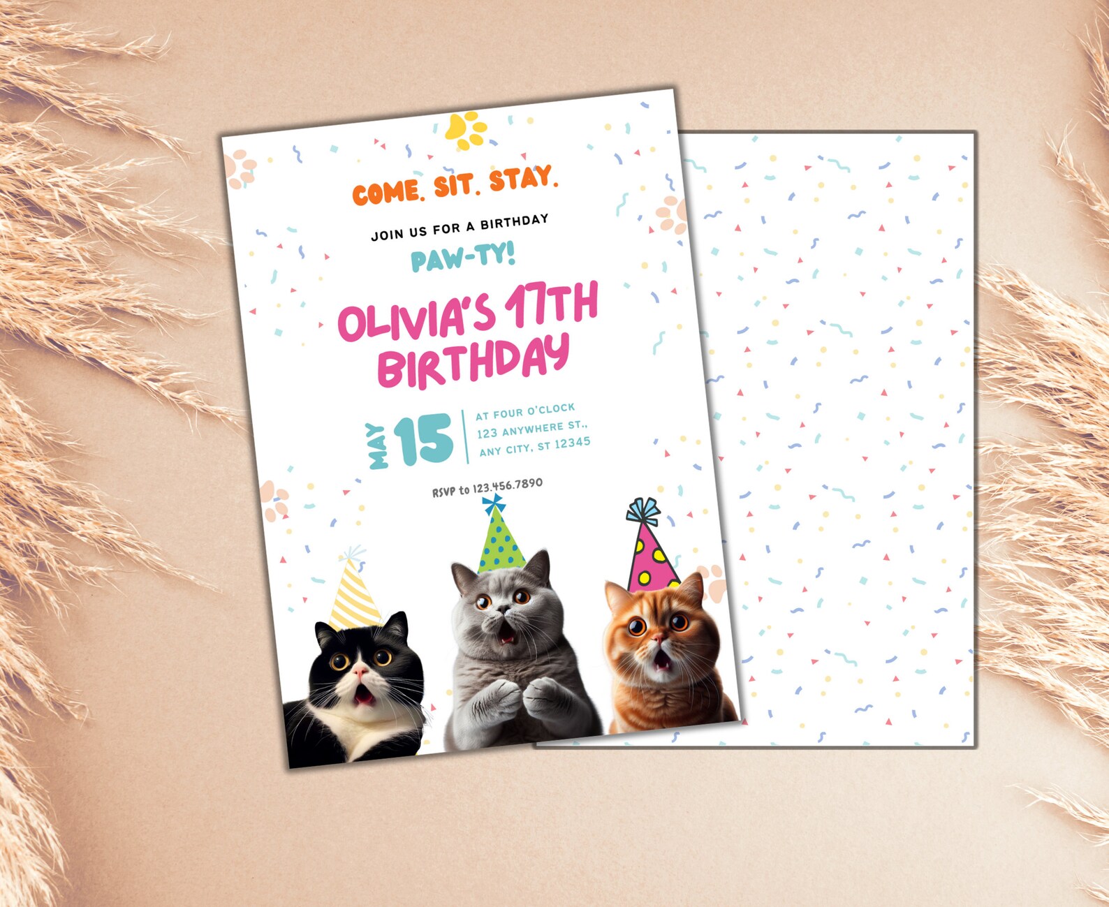 Editable Cat Invitation, Birthday Invitation, Digital, Printable ...