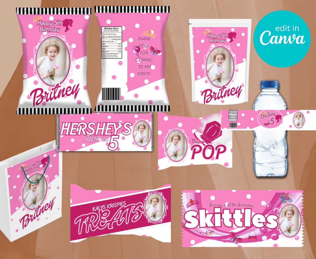 Doll Party Pack Printable, Favor Bag,chip Bag, Water Bottle Label ...