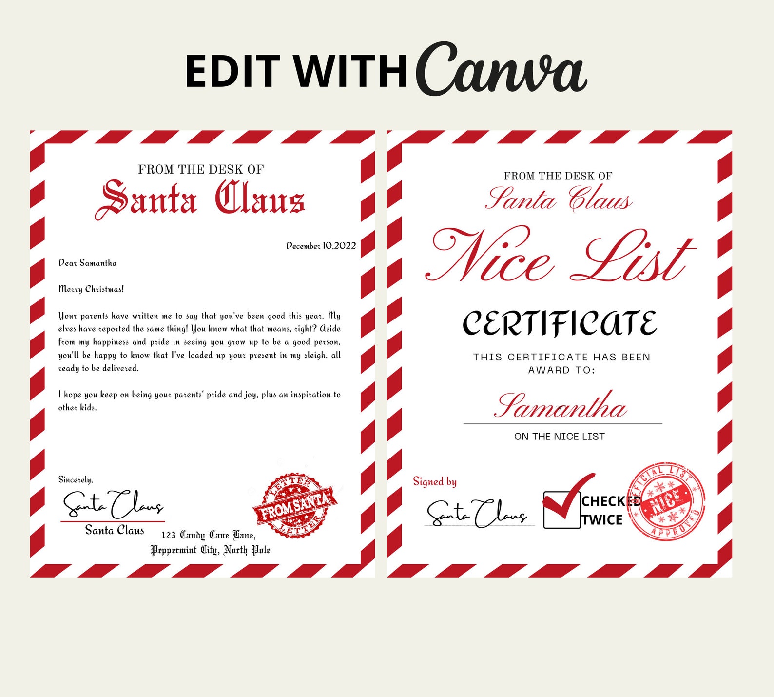 Letter From Santa Claus,nice LIST CERTIFICATE Editable - Etsy