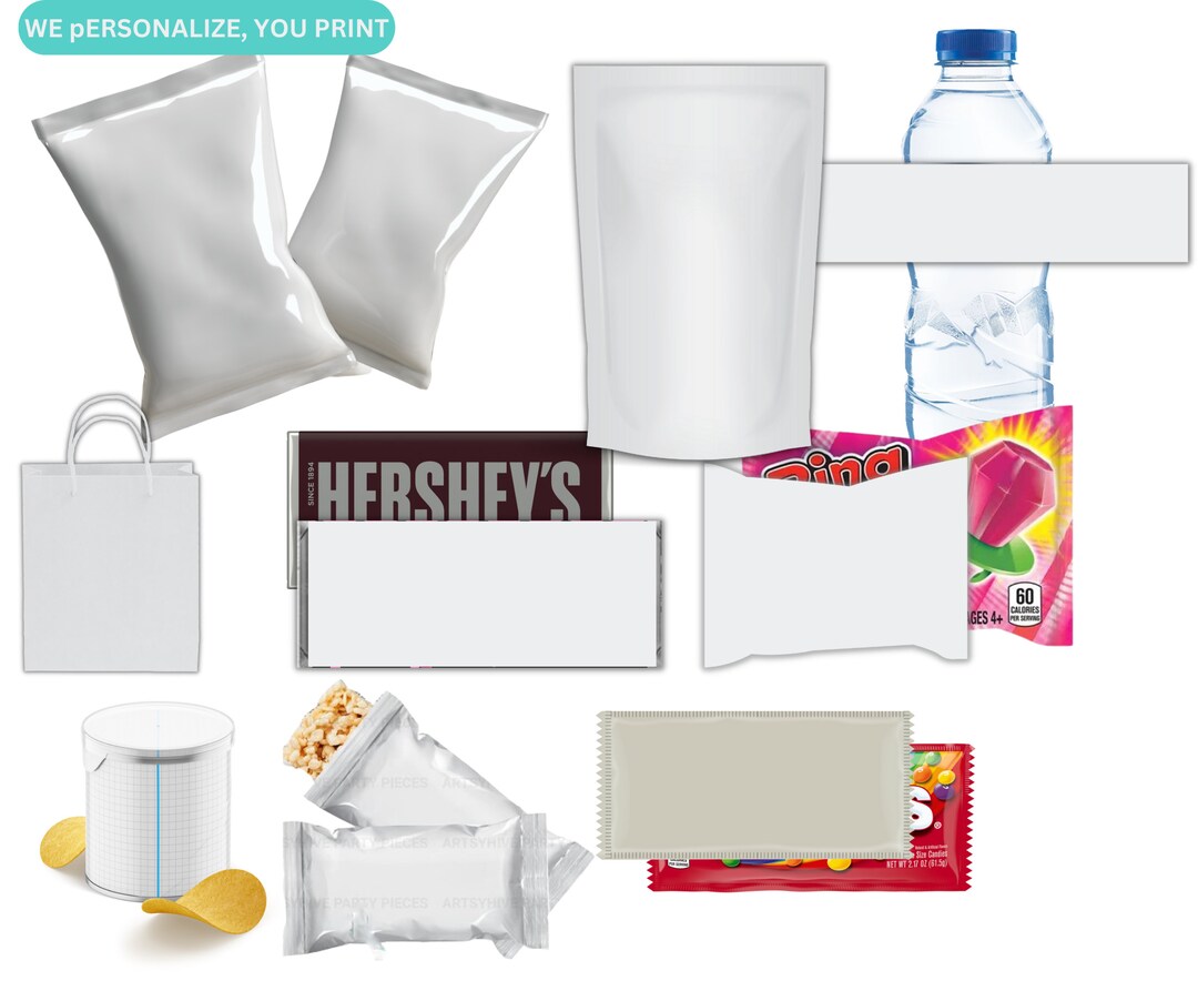 8 Custom Party Bundle Set, Birthday Labels Bundle, Printable, Chip Bag ...