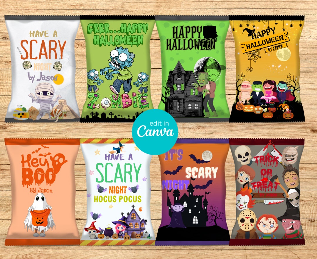 Canva Editable Halloween Chip Bag, Instant Download, Trick or Treat ...