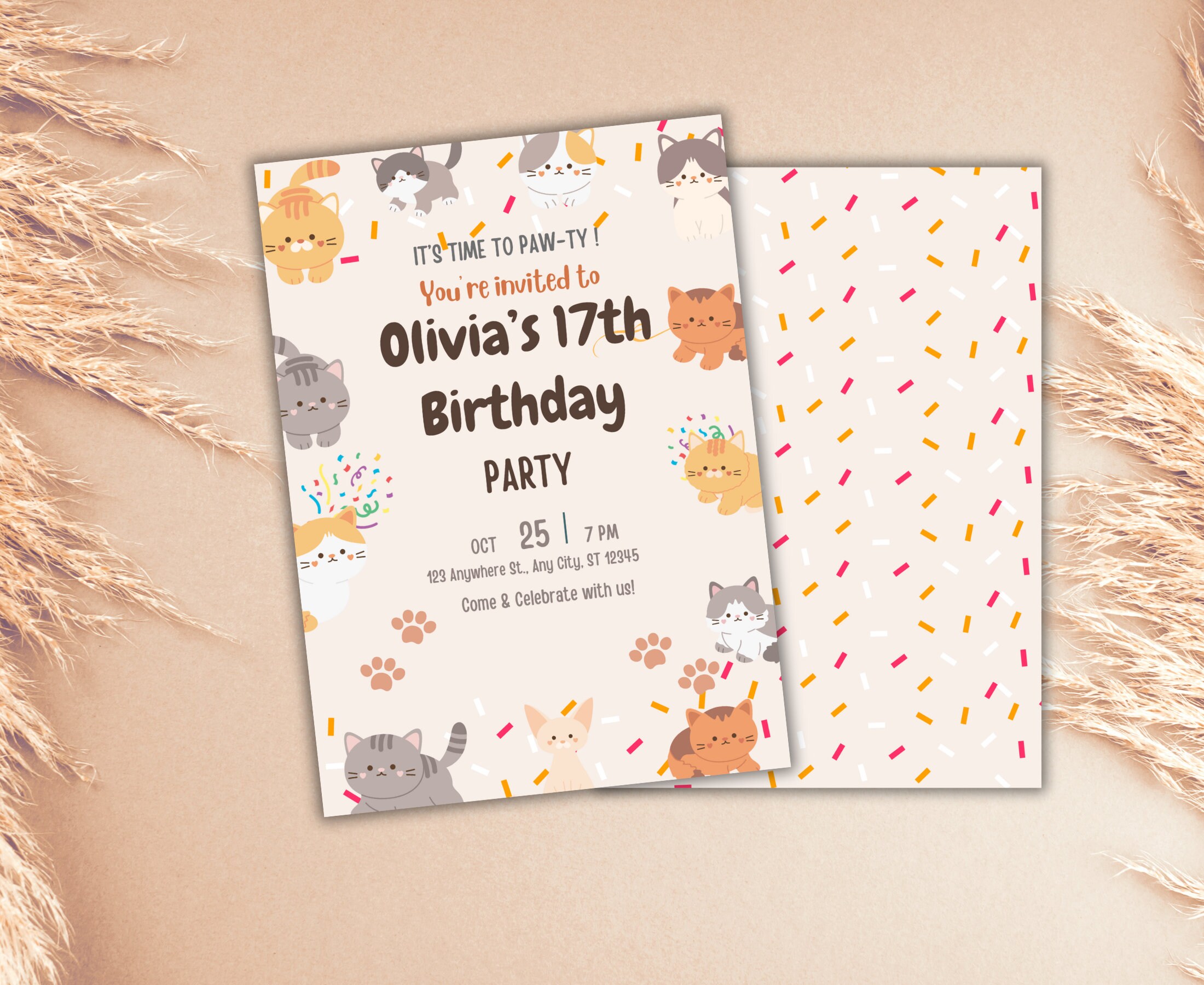 Editable Cat Birthday Invitation: Canva Template (digital Download) - Etsy