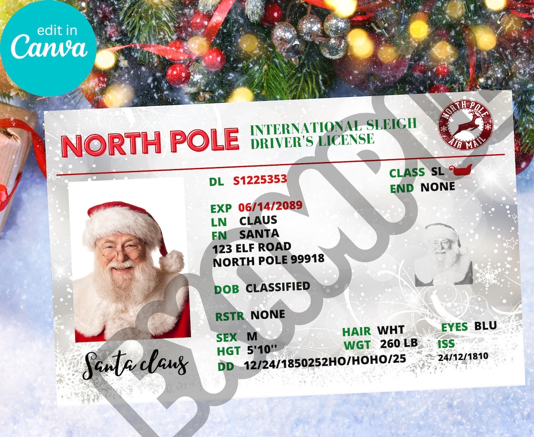 Editable SANTA LICENSE Id CANVA Template - Etsy