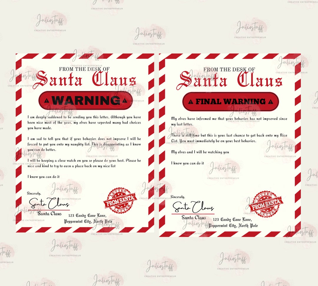 Santa Warning Letter, Final Warning Letter - Etsy UK