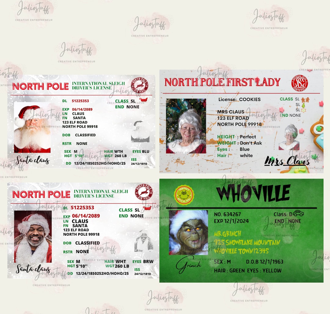 11 License Bundle Deal, Santa Claus Driver License Png, Elf ID Card ...