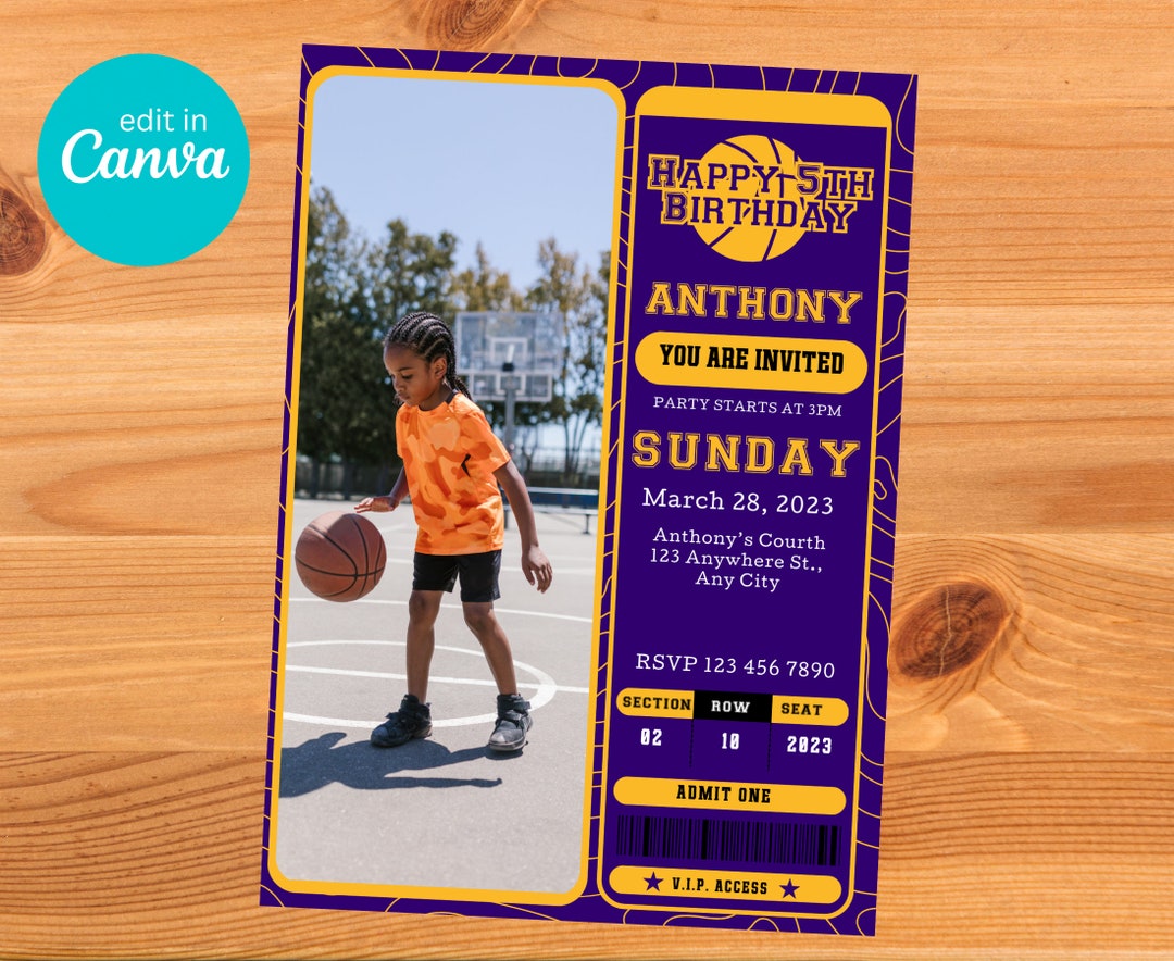 Basketball Birthday Invitation Template,printable Invitation,canva ...