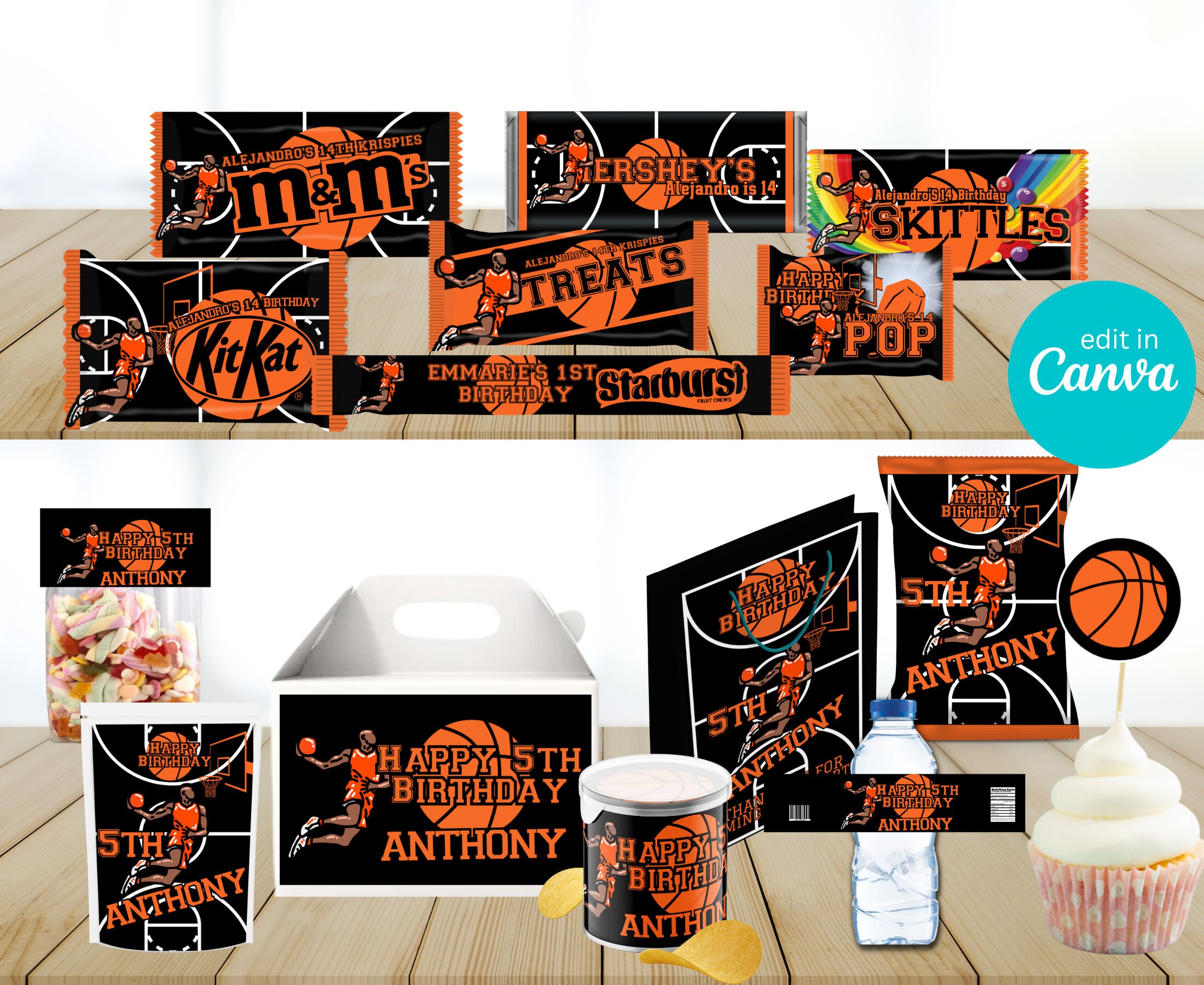 15 Basketball Party Pack Printable Favor Bagchip Bag Water - Etsy