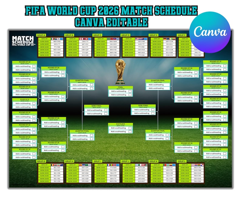 FIFA World Cup 2026 Wall Chart Digital Download,full Schedule,flow ...