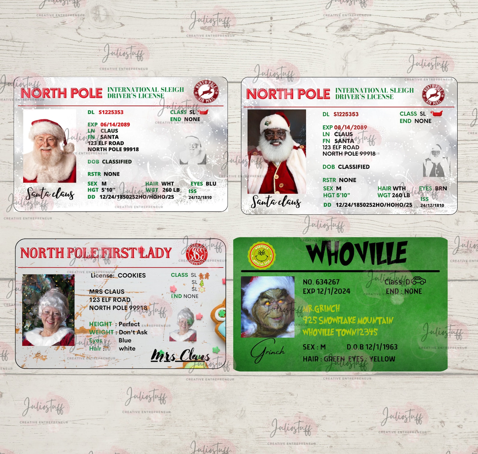 11 License Bundle Deal Santa Claus Driver License Png Elf ID - Etsy