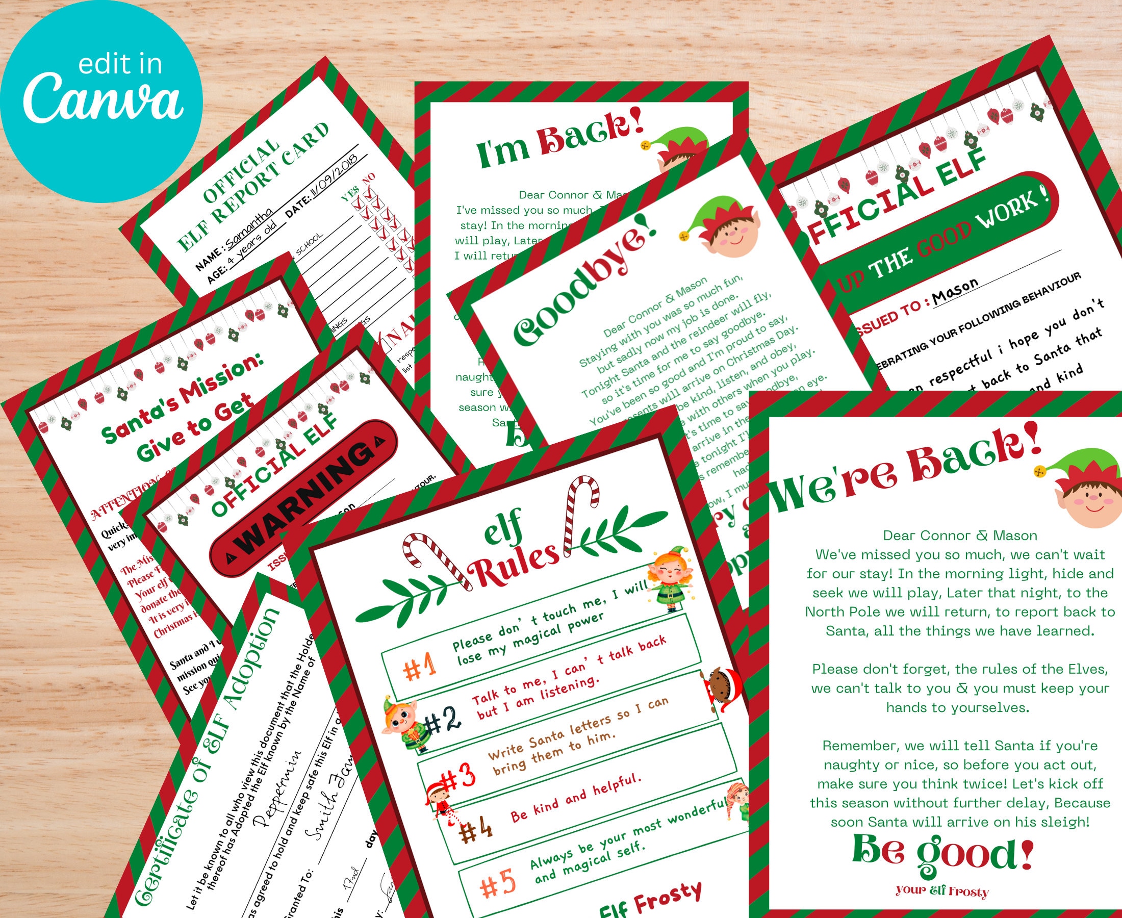 Editable 9 Elf Letter Activity BUNDLE Pack With Canva Instan Download ...
