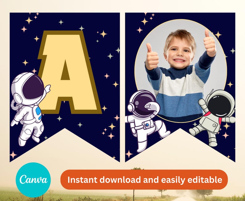 Astronaut Birthday Banner Flags: Outer Space Party Decor (canva ...