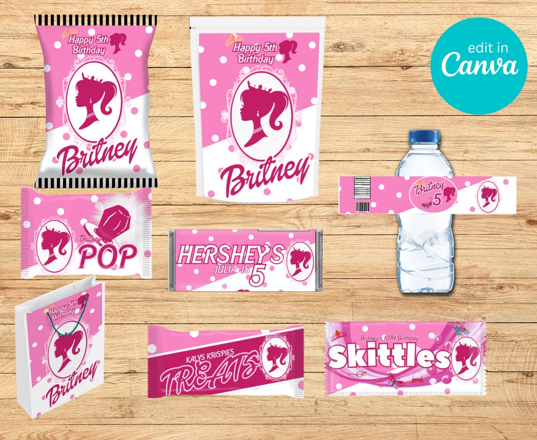 Doll Party Pack Printable, Favor Bag,chip Bag, Water Bottle Label ...