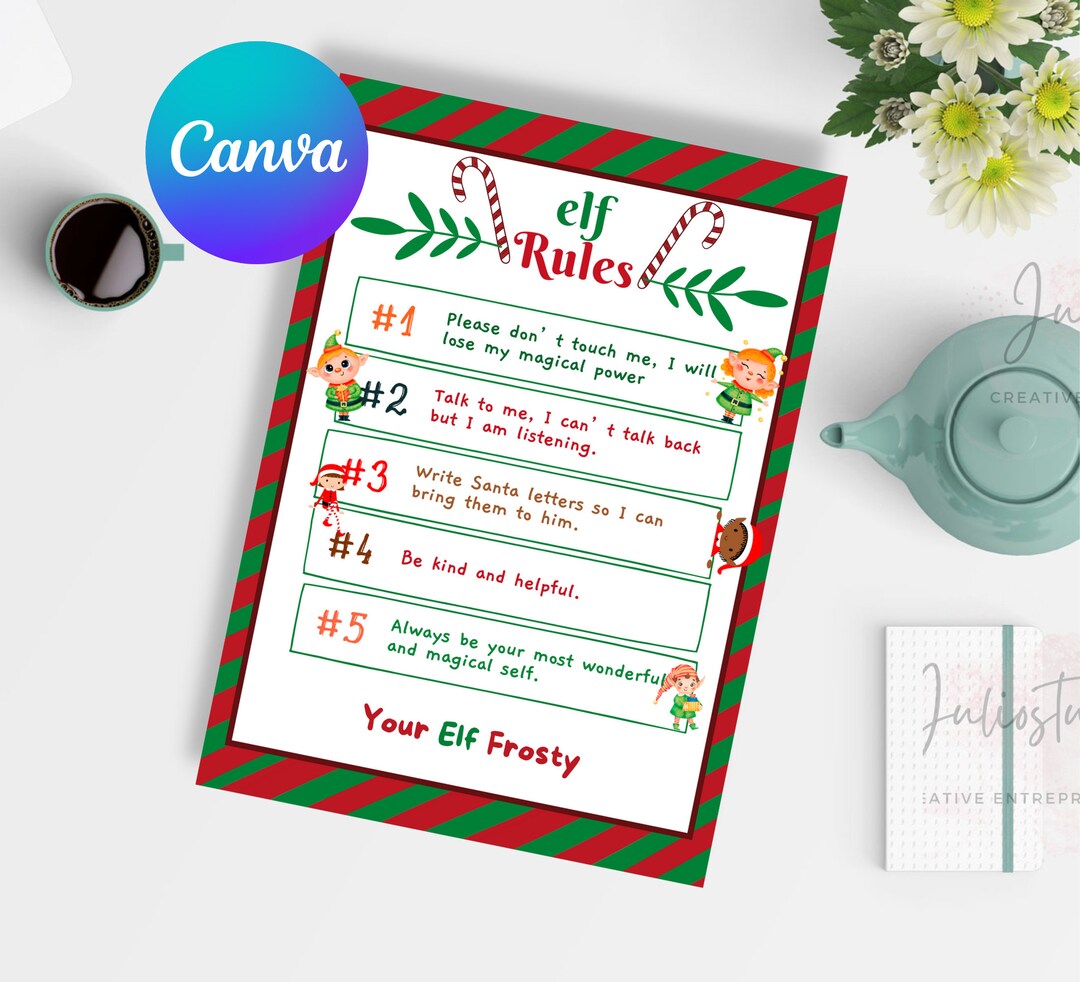 Editable Elf Rules to Follow Elf Arrival Rule Canva Template - Etsy