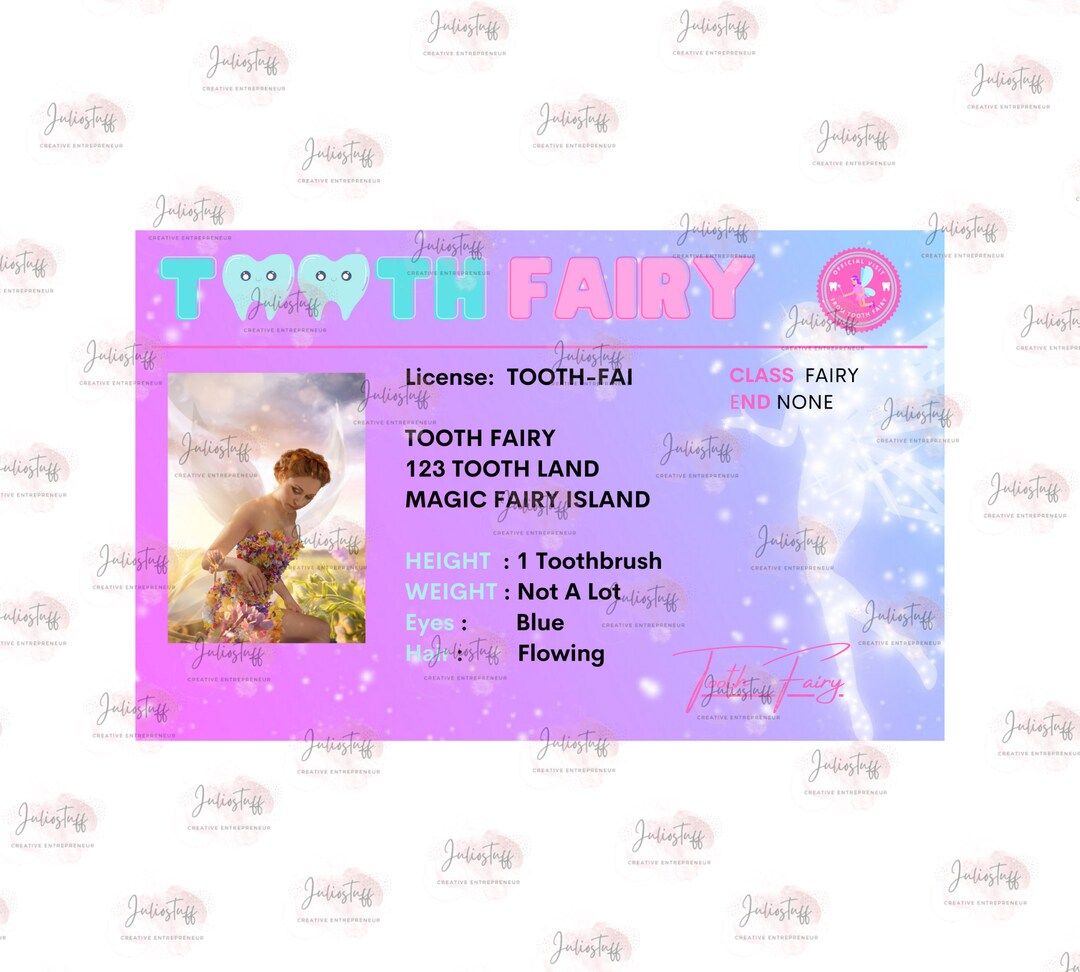 Fairy Tooth Id Card PNG - Etsy