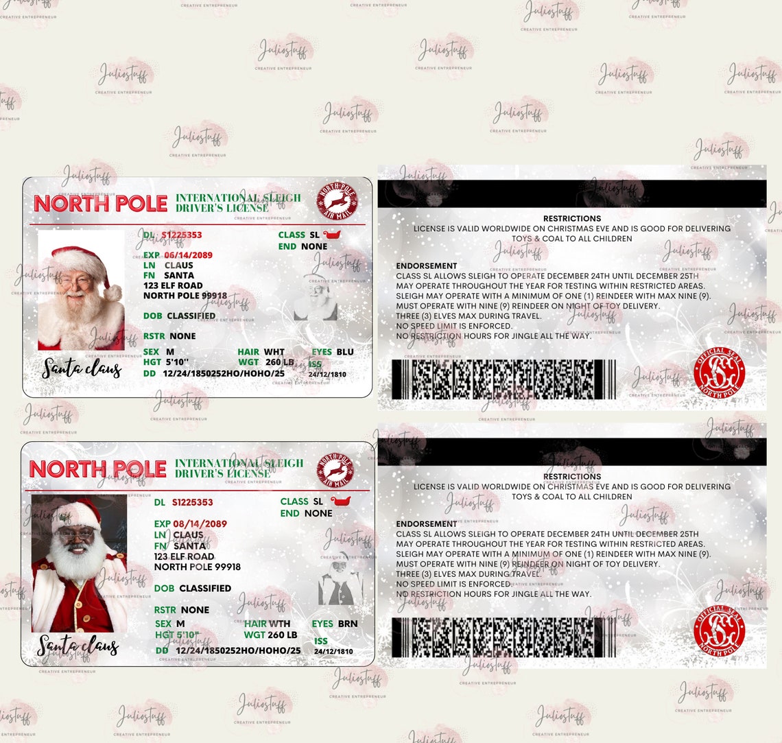 11 License Bundle Deal Santa Claus Driver License Png Elf ID - Etsy