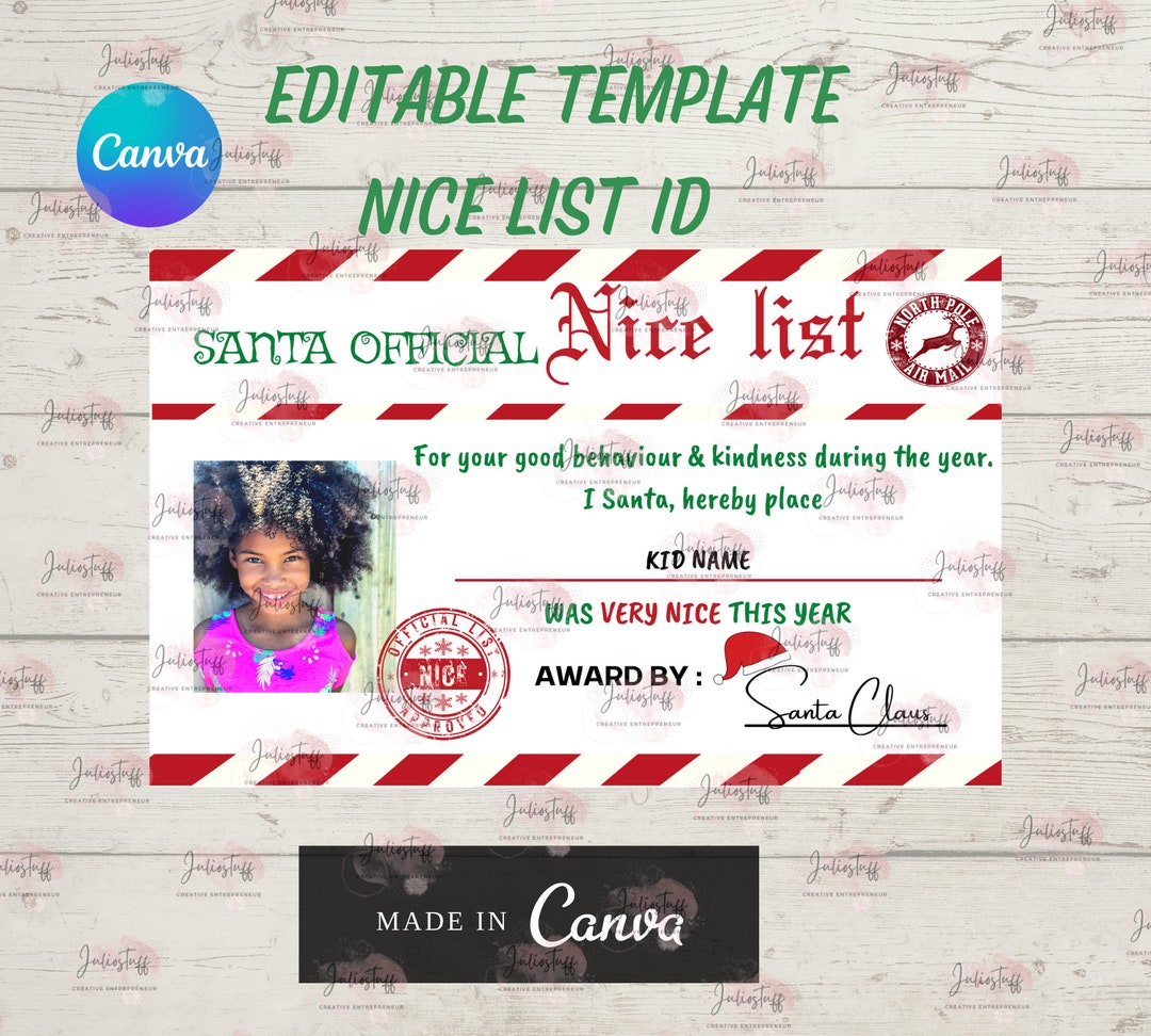 Santa Nice List Id Card Editable - Etsy
