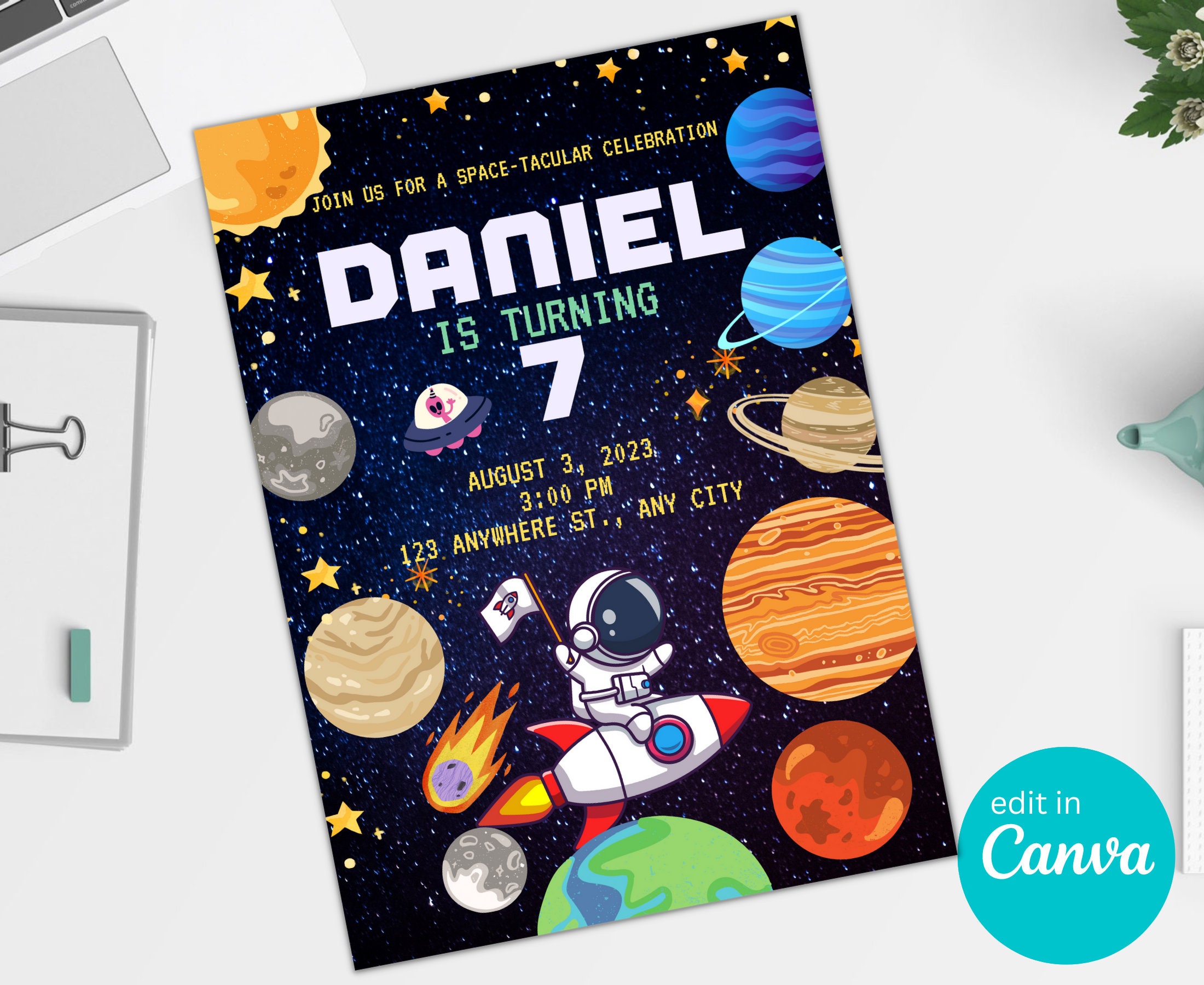 Astronaut Outer Space Birthday Invitation Template,printable Galaxy ...