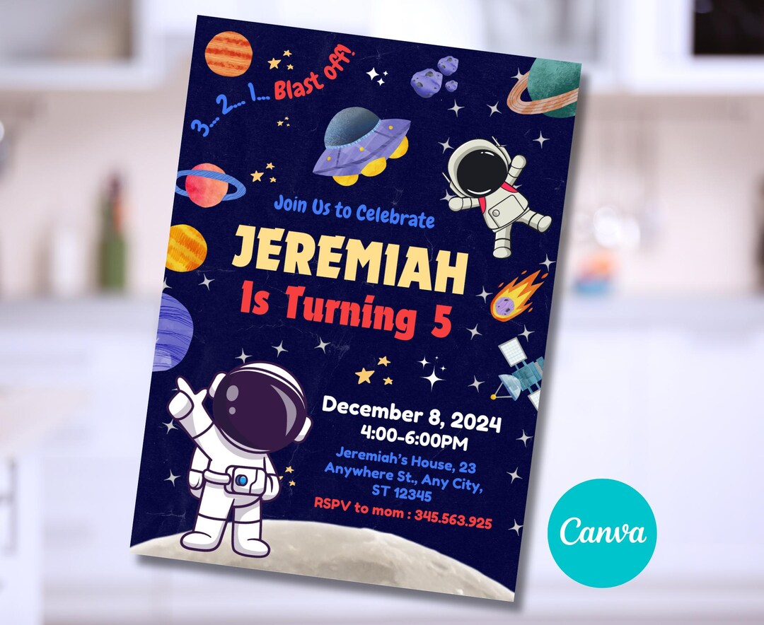 Outer Space Birthday Invitation | Canva Astronaut Cute Party Decor ...