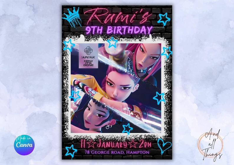 Kpop Demon Hunters Invitation, Kpop Demon Hunter Birthday Invitation ...