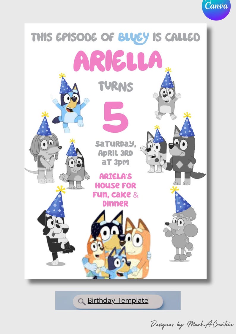 Editable Bluey Birthday Invite Digital Template - Etsy