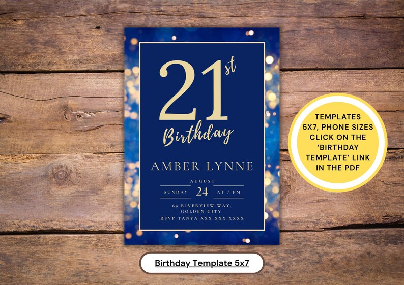 21st Birthday Invite Template | Custom Printable Celebration Invitation ...