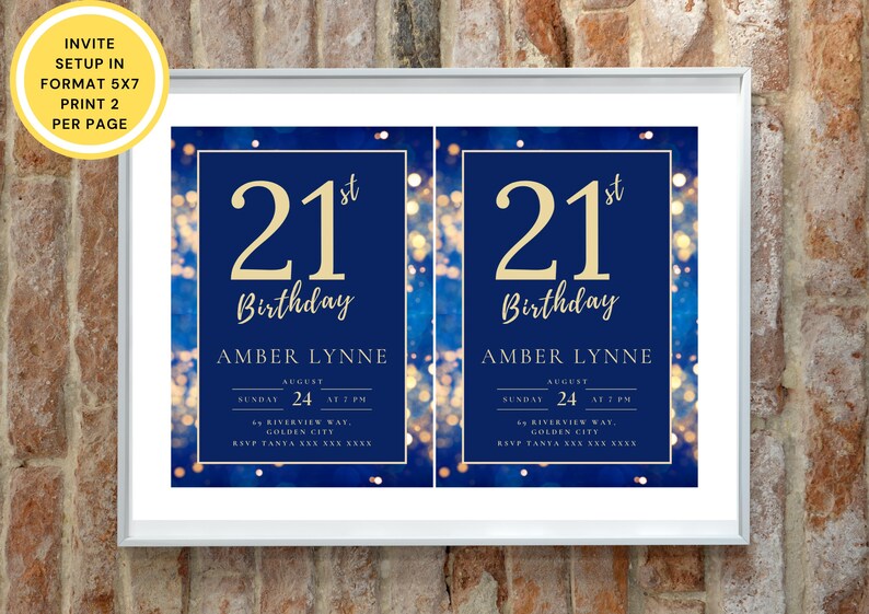 21st Birthday Invite Template | Custom Printable Celebration Invitation ...
