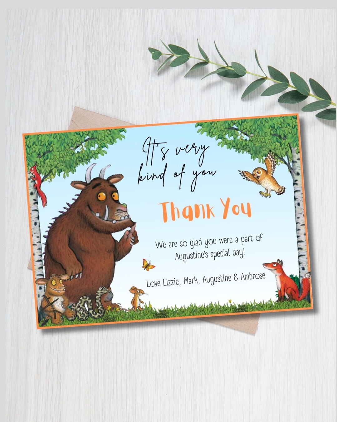Gruffalo Thank You Birthday Cards: It's Very Kind of You Editable 6"x4 ...