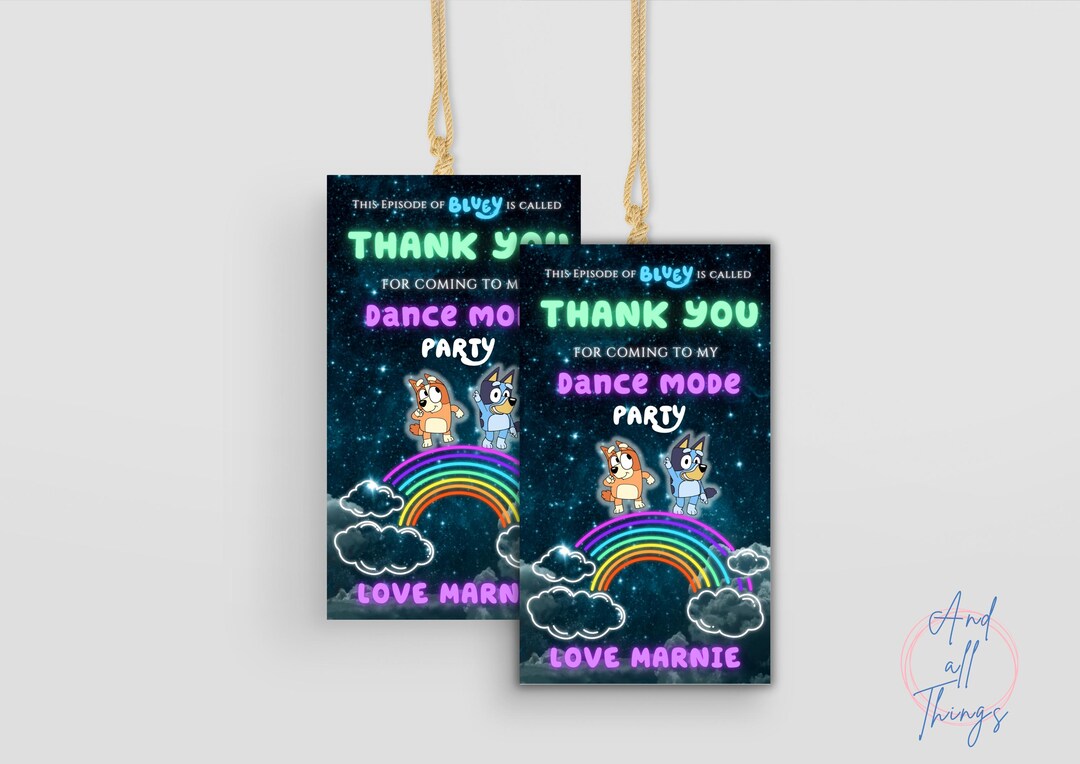 Bluey Disco Dance Birthday Thank You Tags/cards - Etsy UK
