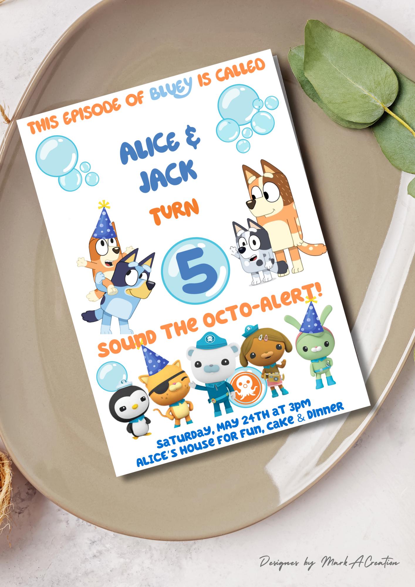 Bluey and Octonauts Birthday Invitations - Combined Editable Digital ...