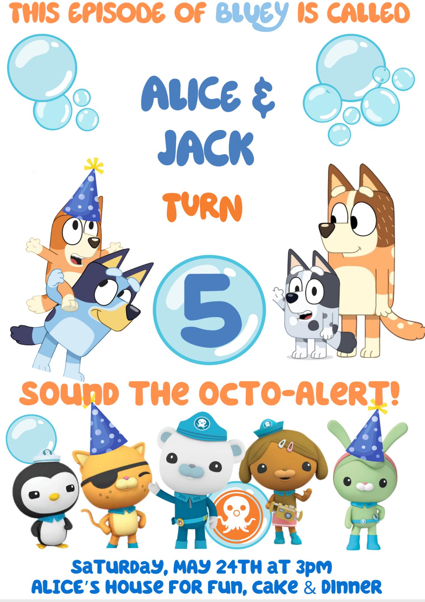 Bluey and Octonauts Birthday Invitations - Combined Editable Digital ...