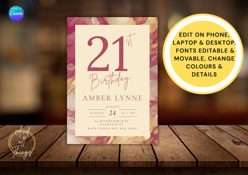 21st Birthday Invite Template | Custom Printable Celebration Invitation ...