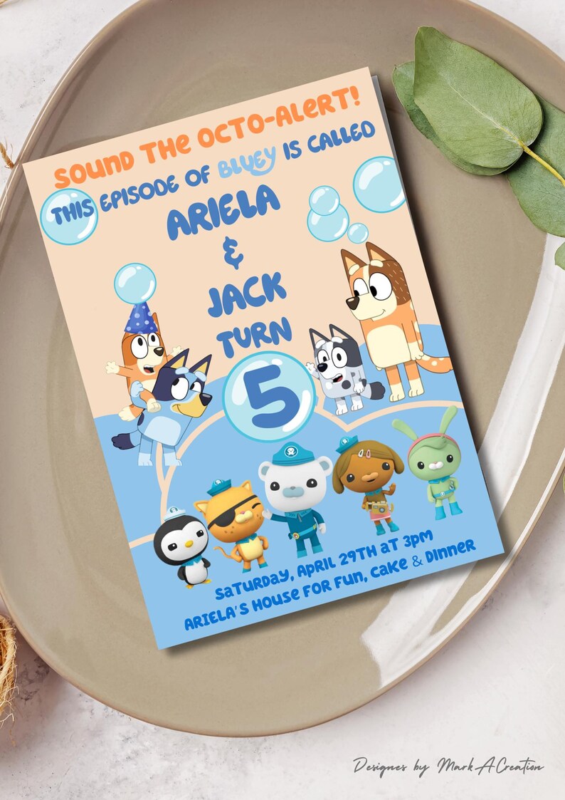 Editable Bluey & Octonauts Dual Birthday Invitation With Digital Thank ...