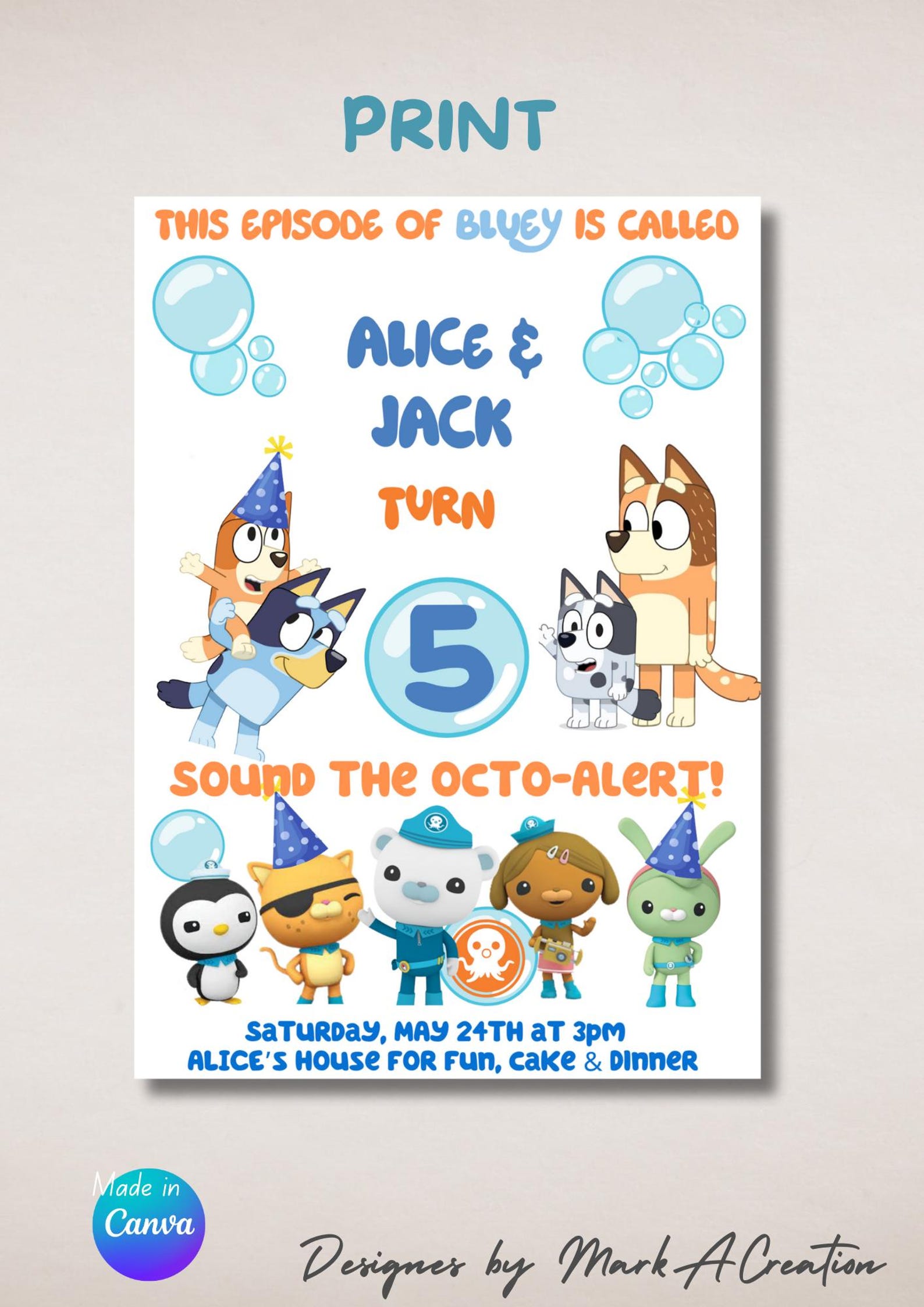 Bluey and Octonauts Birthday Invitations - Combined Editable Digital ...